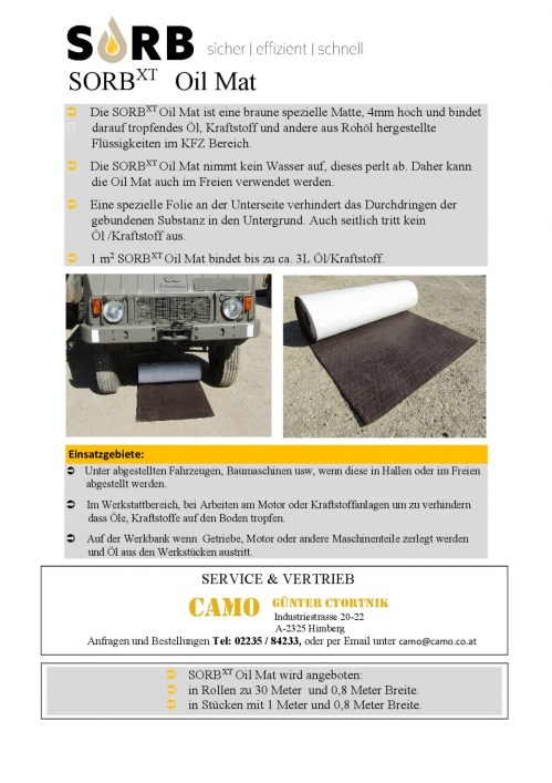 SORB XT Ölbindemittel: SORB XT Oil Mat 0,8 m²